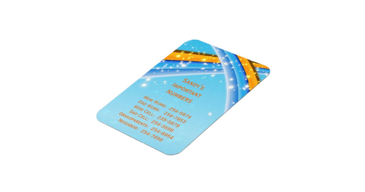 Blue Important Phone Numbers Magnet | Zazzle