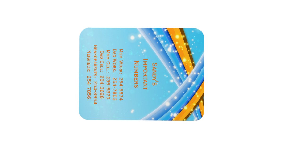 Blue Important Phone Numbers Magnet | Zazzle