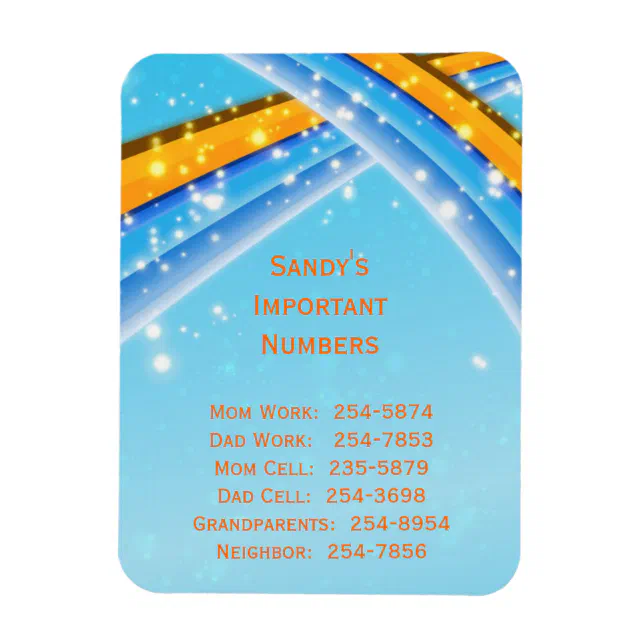 Blue Important Phone Numbers Magnet | Zazzle