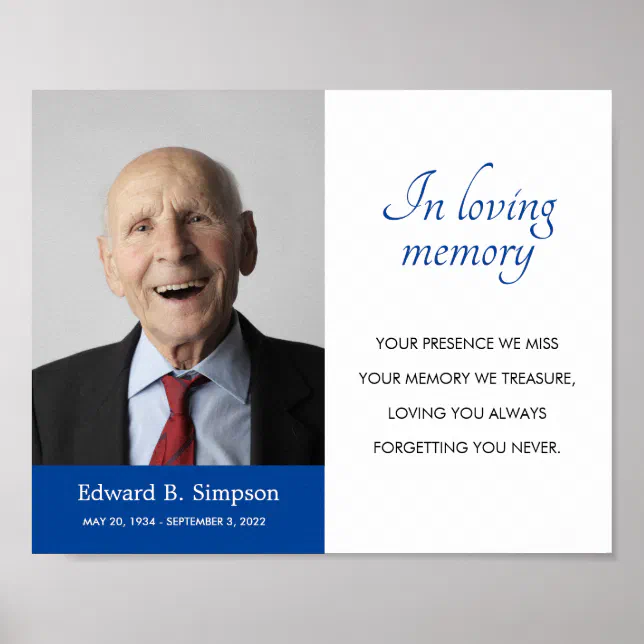 Blue In Loving Memory Funeral Memorial Poem Photo Poster | Zazzle