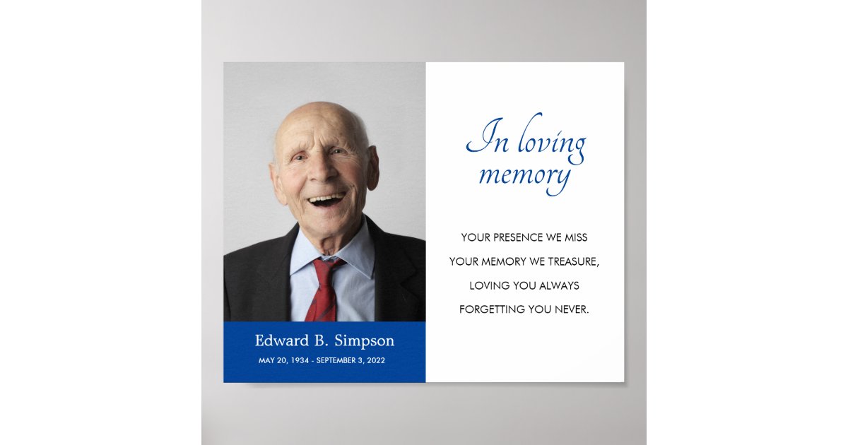 Blue In Loving Memory Funeral Memorial Poem Photo Poster | Zazzle