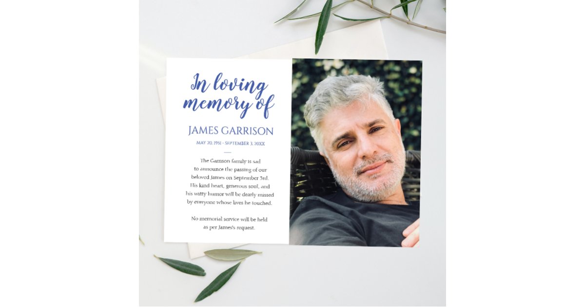 Blue In Loving Memory Photo Announcement | Zazzle
