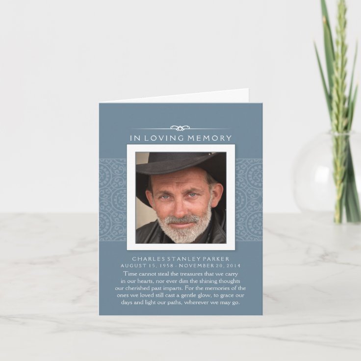 Blue In Loving Memory Photo Thank Your Card | Zazzle