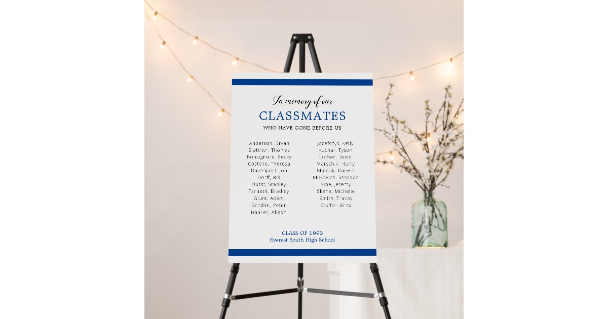 Blue In Memory Of Our Classmates List Of Names Foam Board | Zazzle