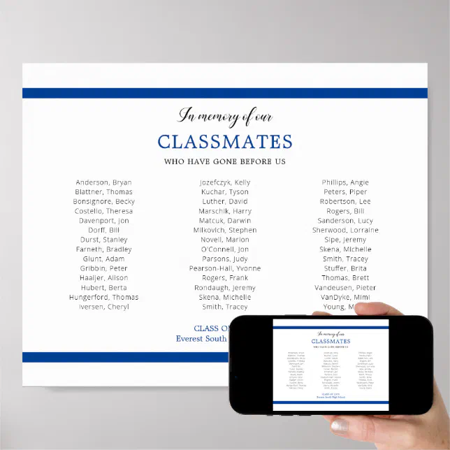 Blue In Memory Of Our Classmates School Reunion Poster | Zazzle