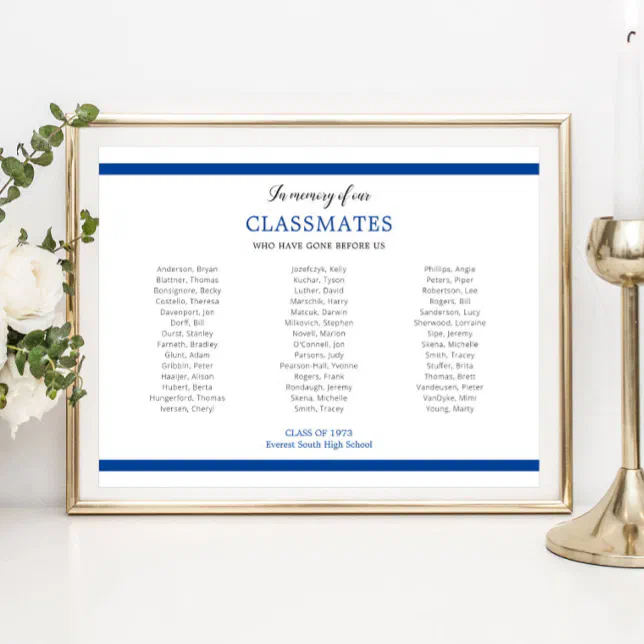 Blue In Memory Of Our Classmates School Reunion Poster | Zazzle