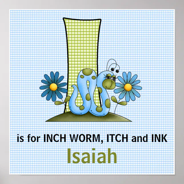 Blue Inch Worm Monogram Letter I Baby Room Poster | Zazzle