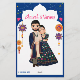 Blue Indian design border hindu wedding menu | Zazzle