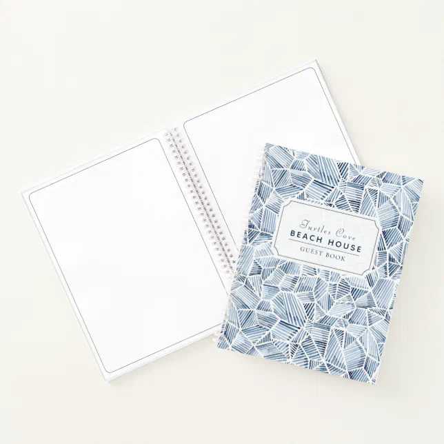 Blue Indigo Pattern Vacation Rental Guest Book | Zazzle