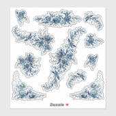 Blue indigo watercolor floral lineart wedding sticker | Zazzle