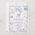 Blue initials handdrawn illustrated photo wedding invitation | Zazzle