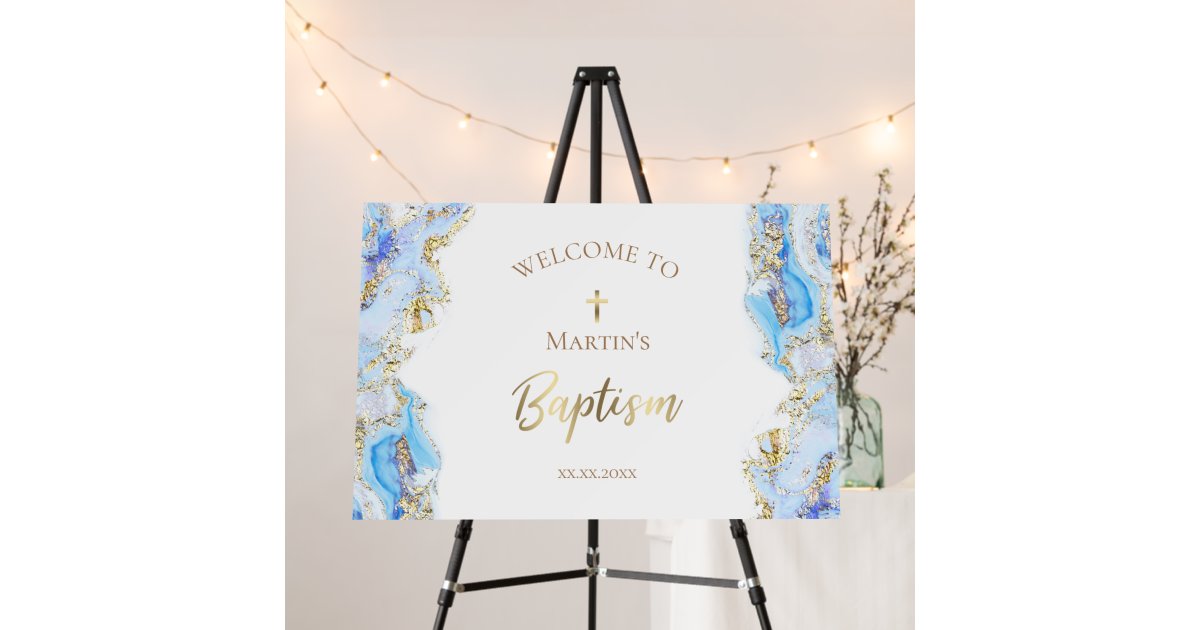 blue ink design Baby's Baptism sign | Zazzle