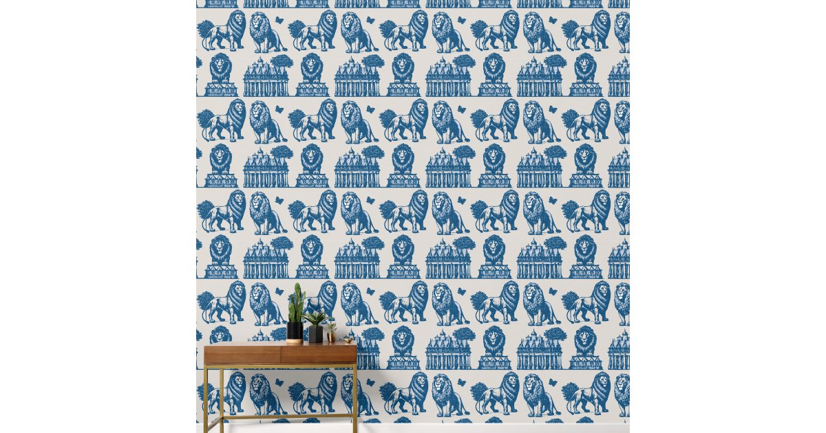 Blue Ink Lions Wallpaper | Zazzle