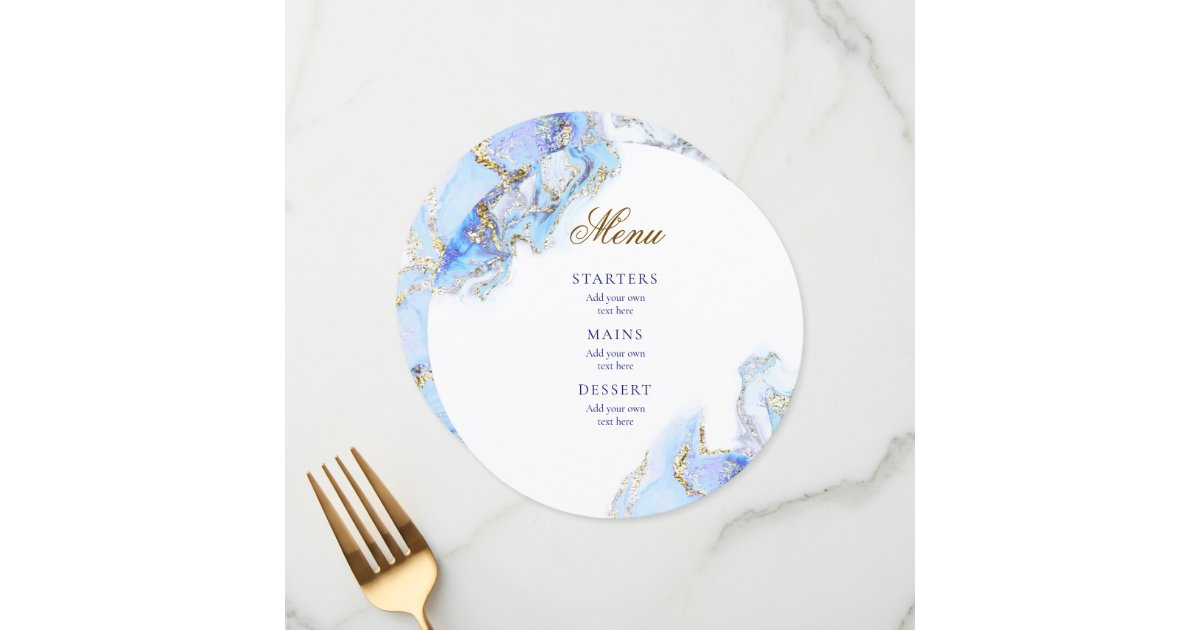 blue ink marble wedding Menu | Zazzle