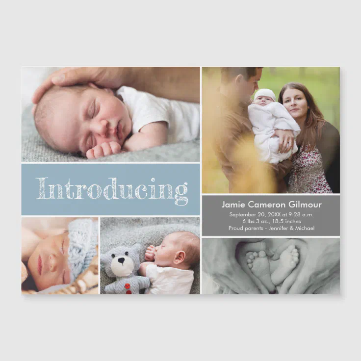 Blue Introducing baby boy Photo collage | Zazzle