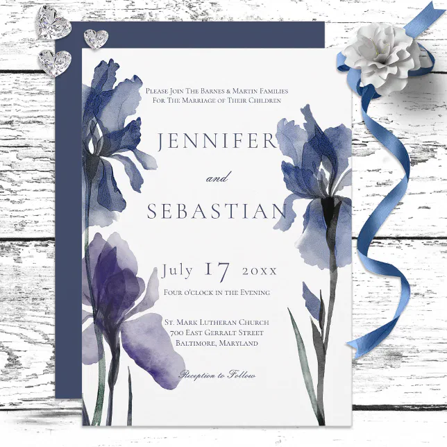 Blue Iris Flowers Wedding Invitation | Zazzle