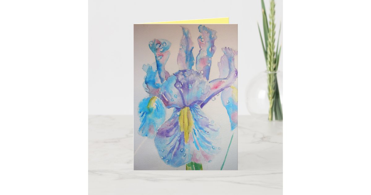 Blue Iris Watercolour Birthday Card | Zazzle