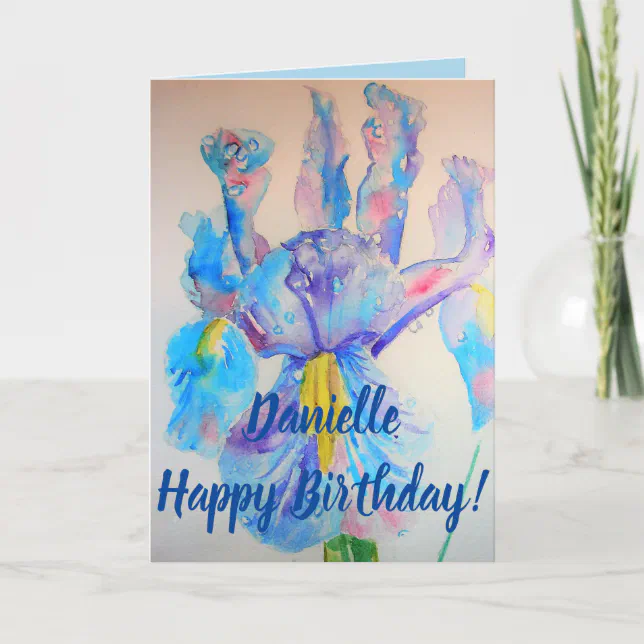 Blue Iris Watercolour Flower floral Birthday Card | Zazzle