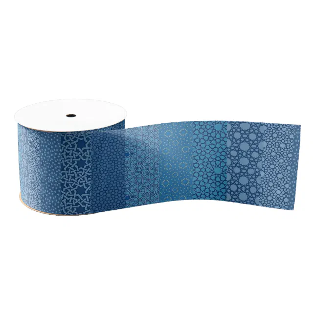Blue Islam Islamic Arabic Pattern Collage Grosgrain Ribbon | Zazzle