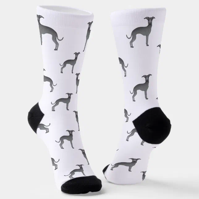 Blue Italian Greyhound Cute Cartoon Dog Pattern Socks | Zazzle