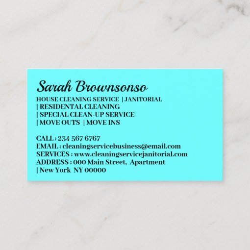Blue Janitor Woman Cartoon House Cleaning Business Card | Zazzle