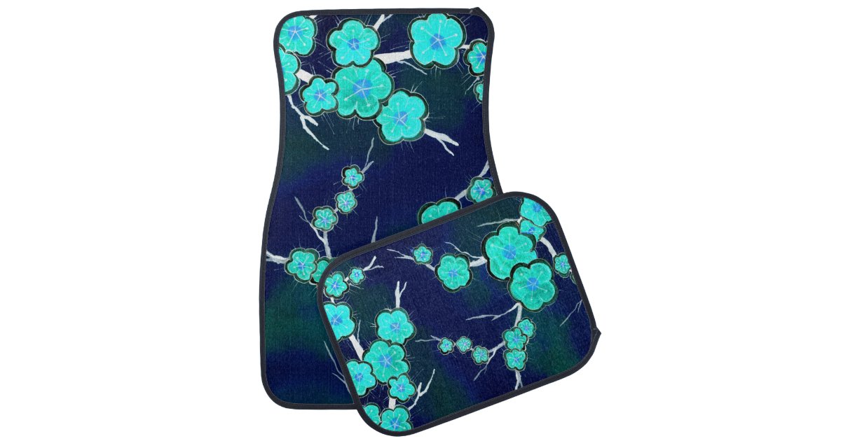 Blue Japanese Cherry Blossoms Night Car Floor Mat | Zazzle