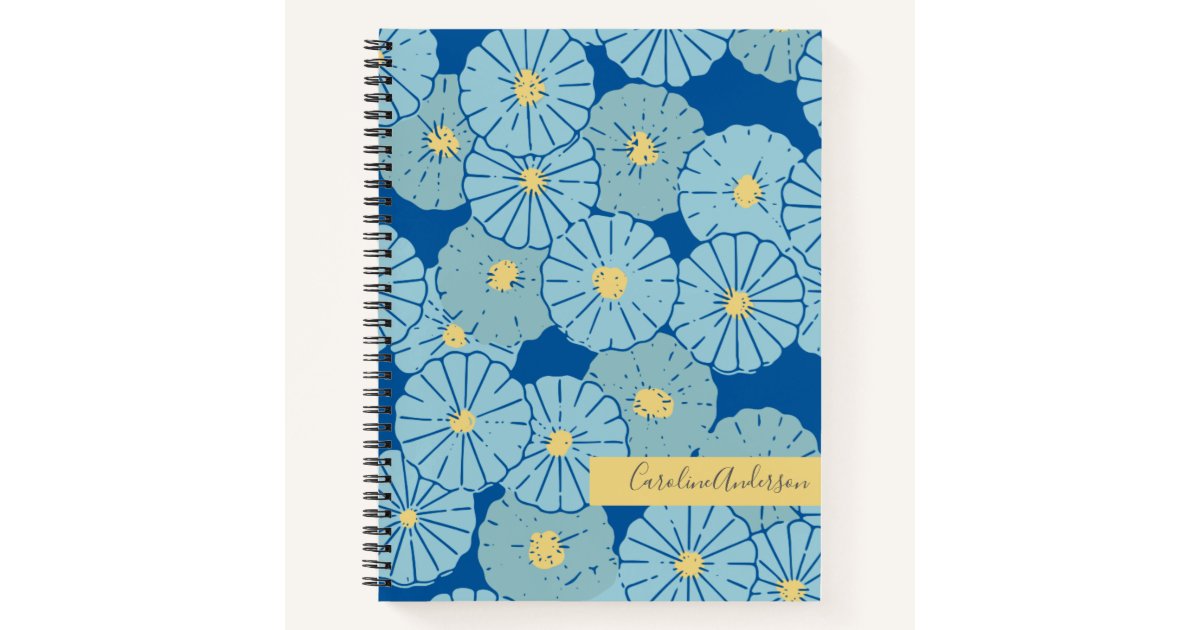 Blue Japanese Floral Illustration Personalized Notebook | Zazzle