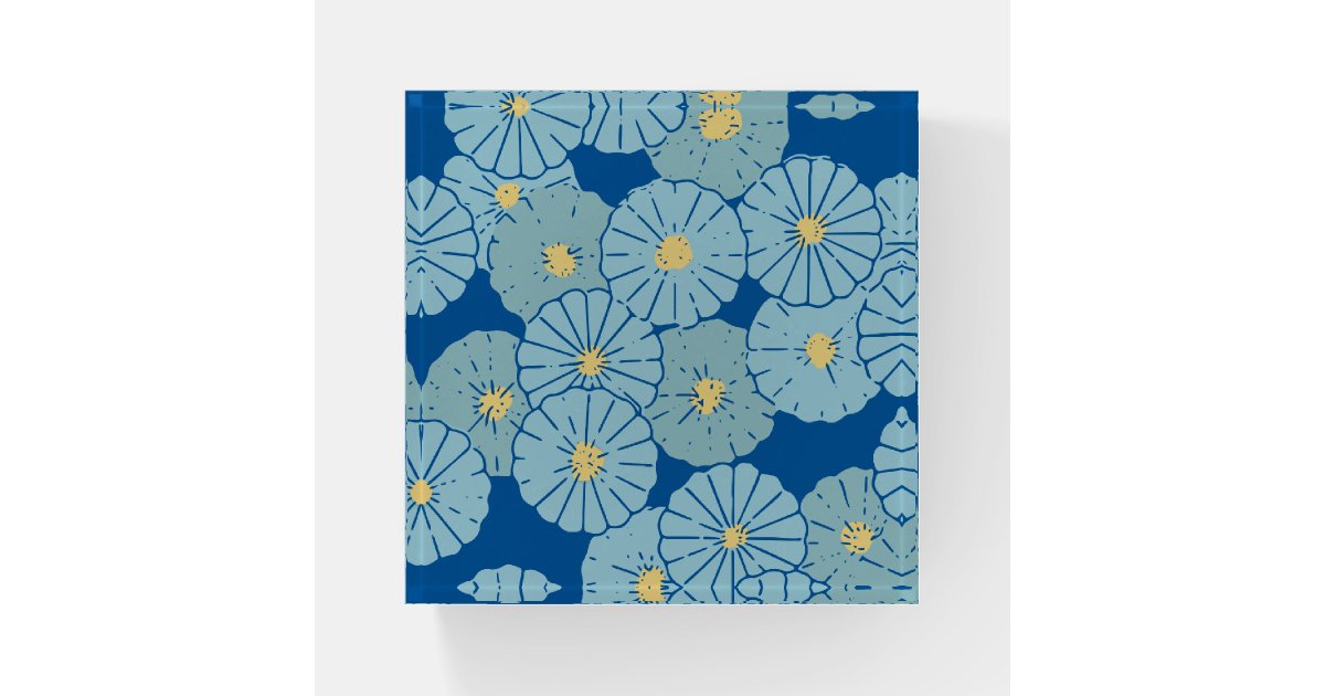 Blue Japanese Floral Pattern Illustration Paperweight | Zazzle
