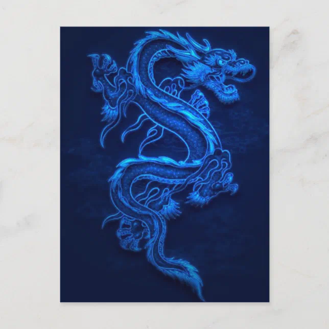 BLUE JAPANESE NEON DRAGON POSTCARD | Zazzle