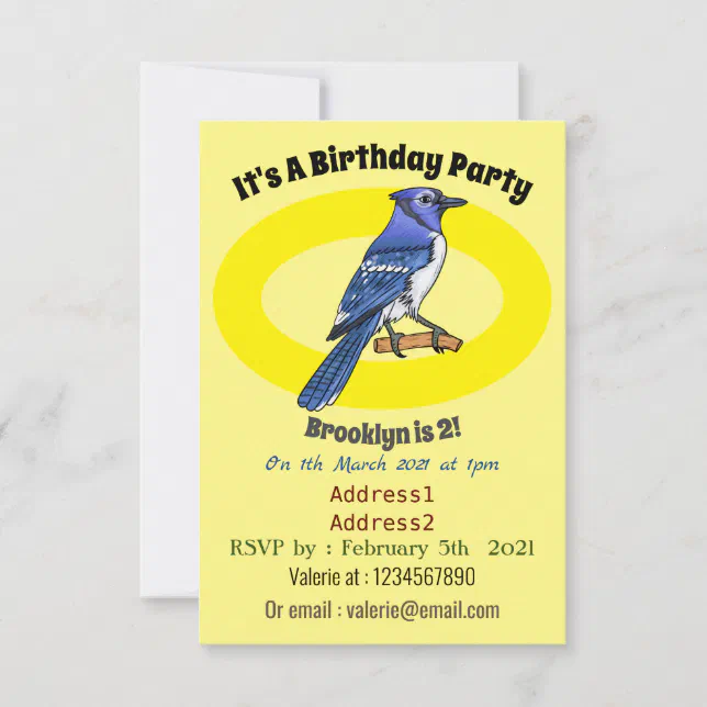 Blue jay bird cartoon illustration invitation | Zazzle