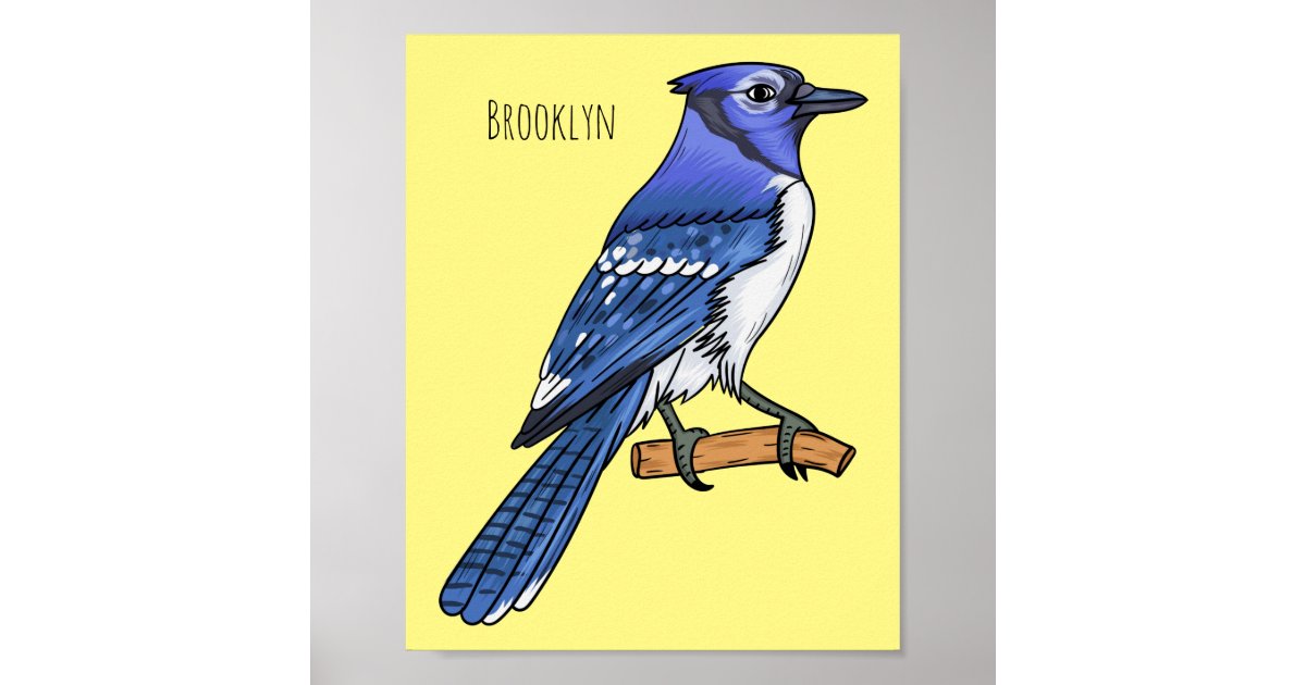 Blue jay bird cartoon illustration poster | Zazzle