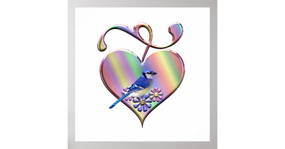 Blue Jay in Pretty Heart Poster | Zazzle