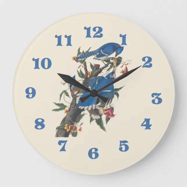 Blue Jays By John James Audubon Large Clock | Zazzle