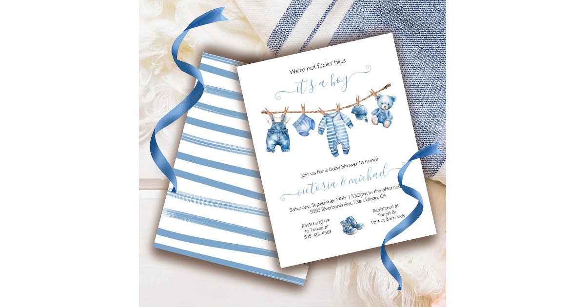 Blue Jean Baby Denim Baby Shower Clothesline Invitation | Zazzle