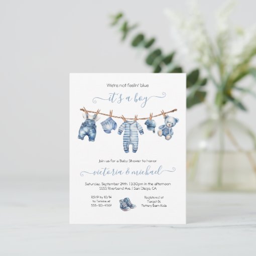 Blue Jean Baby Denim Baby Shower Clothesline Invitation | Zazzle