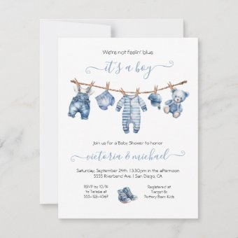 Blue Jean Baby Denim Baby Shower Clothesline Invitation | Zazzle