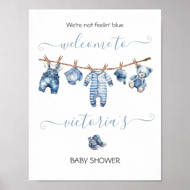 Blue Jean Baby Denim Baby Shower Clothesline Poster | Zazzle