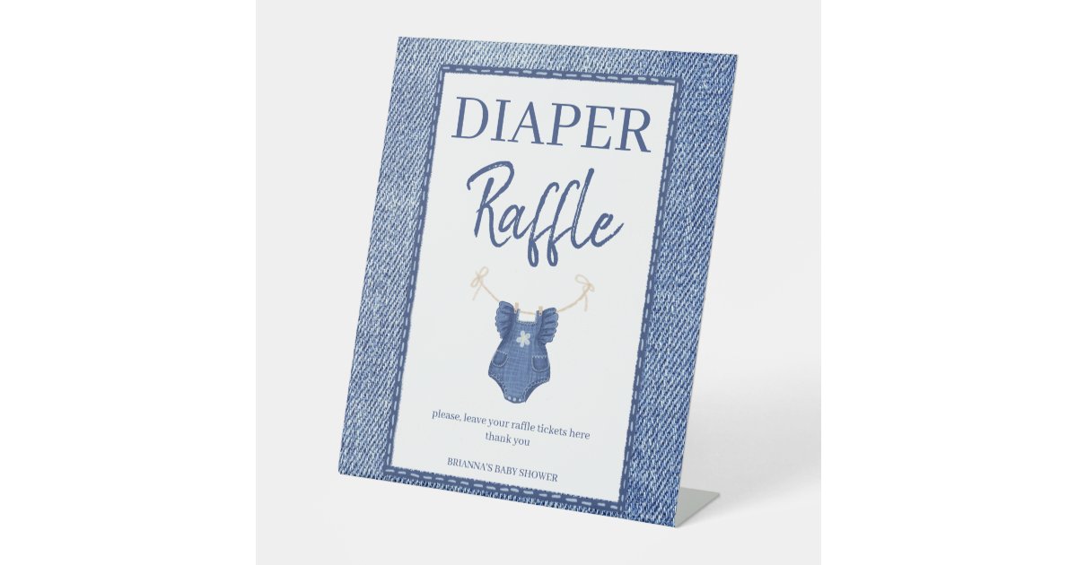 Blue jean baby shower for girl diaper raffle pedestal sign | Zazzle