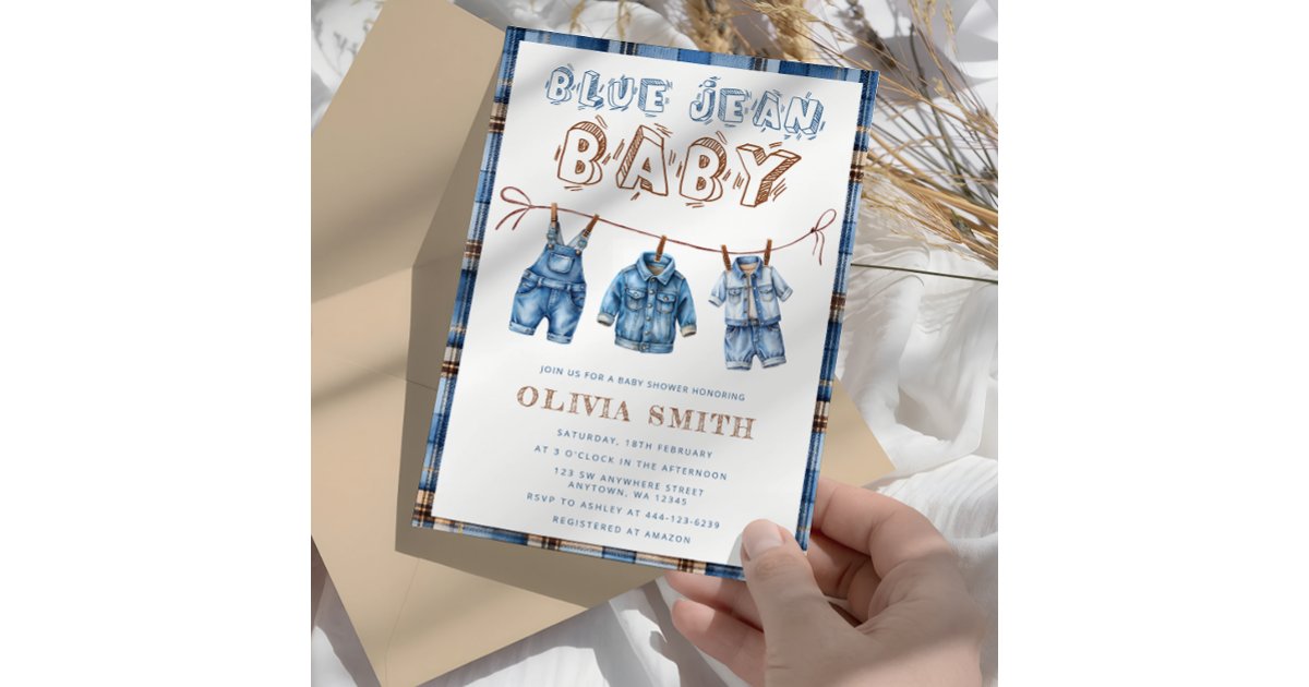 Blue Jean Boy Baby Shower Invitation | Zazzle