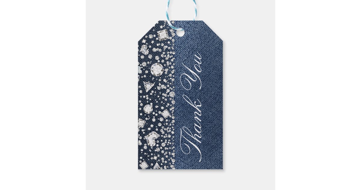 Blue Jean Denim & Diamonds Bling Diamond Glam Gift Tags | Zazzle