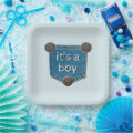 Blue Jean Denim It's a Boy Baby Shower Paper Plates | Zazzle