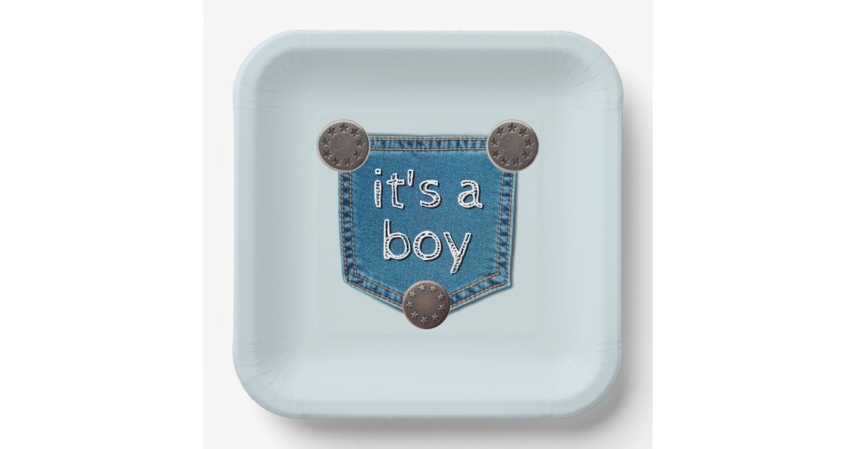 Blue Jean Denim It's a Boy Baby Shower Paper Plates | Zazzle