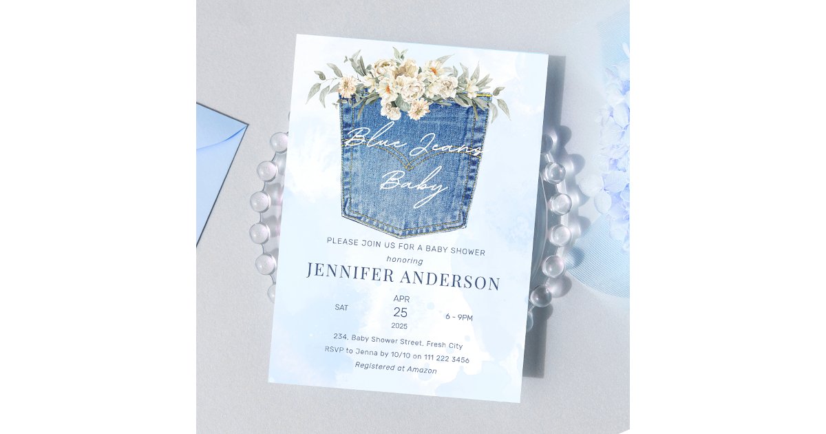 Blue Jeans Baby Shower Denim Country Floral Invitation | Zazzle