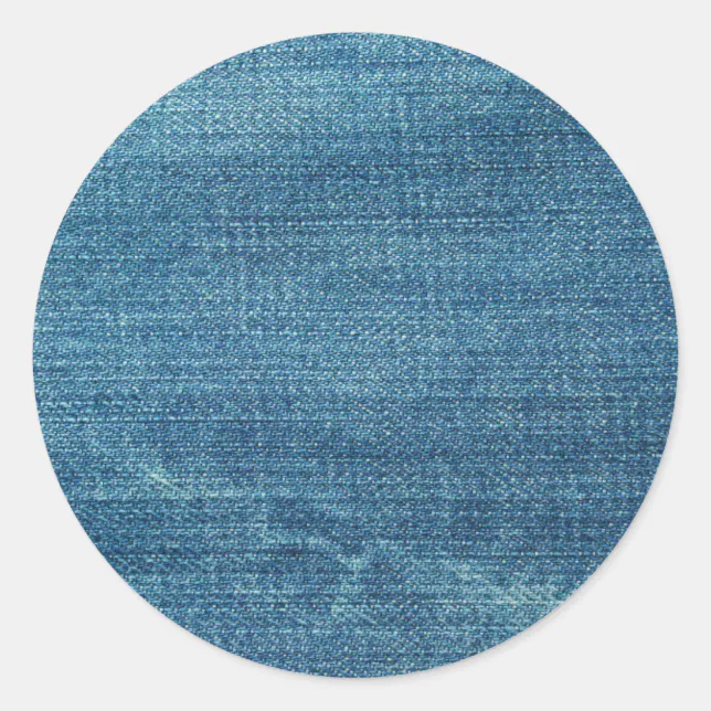Blue jeans background classic round sticker | Zazzle
