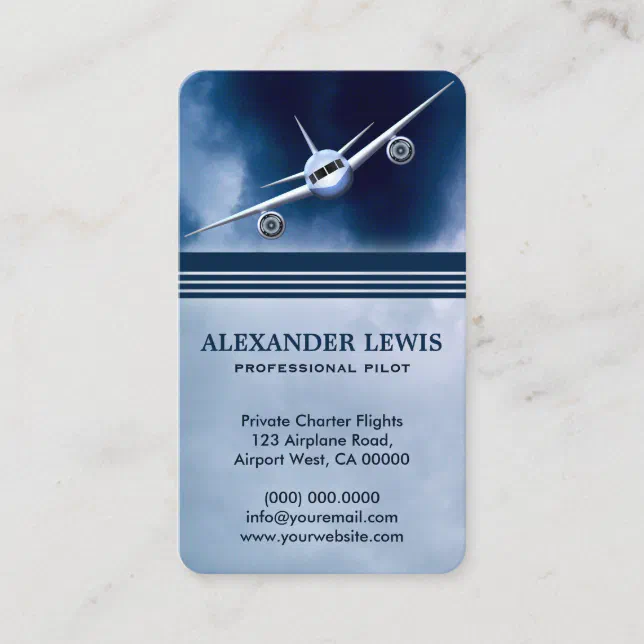 Blue Jet Plane in Sky Charter Pilot Business Cards | Zazzle