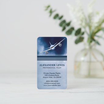 Blue Jet Plane in Sky Charter Pilot Business Cards | Zazzle