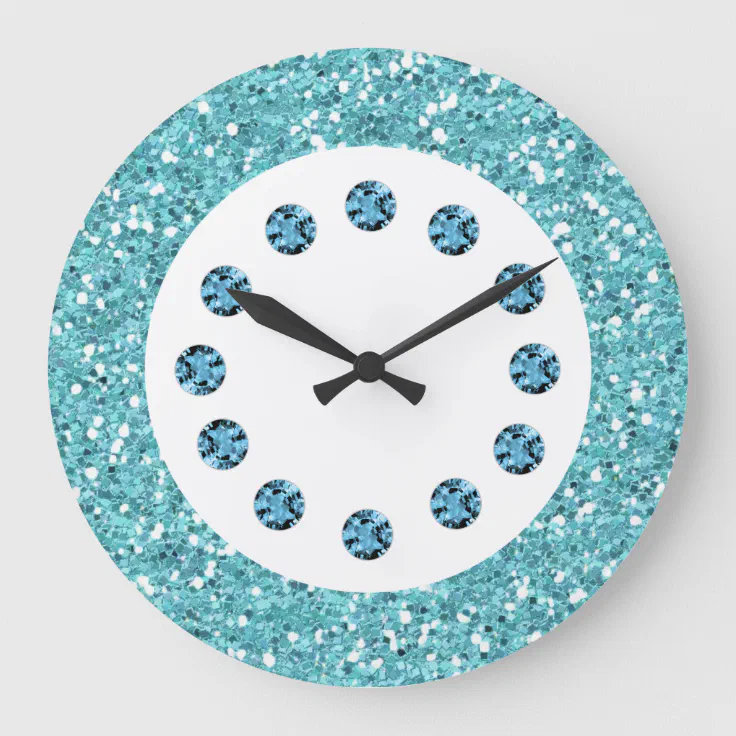 Blue Jewel Bling Wall Clock | Zazzle