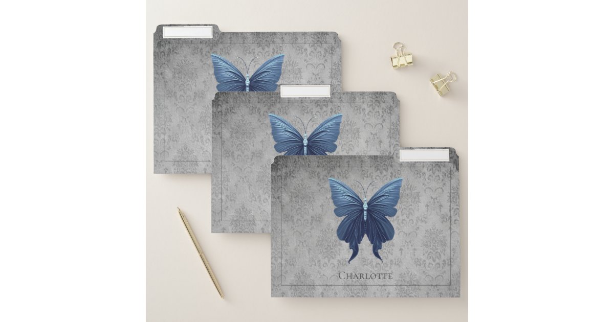 Blue Jeweled Butterfly File Folder | Zazzle