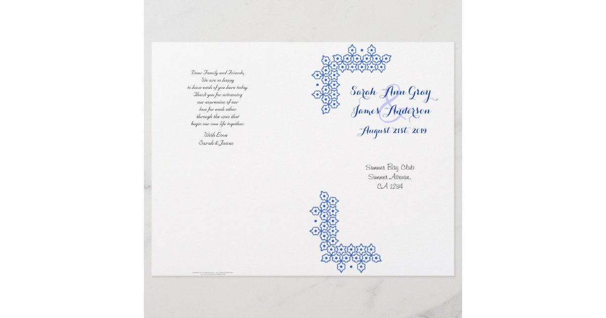 Blue Jewish wedding program | Zazzle