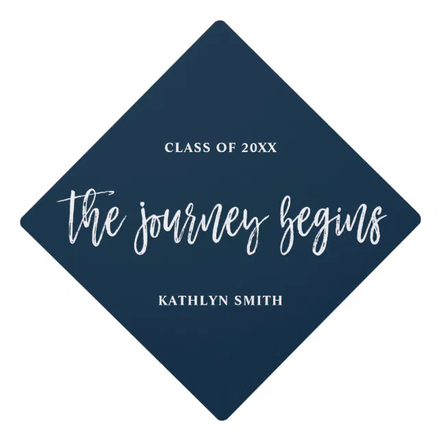 Blue Journey Begins Calligraphy Personalized Graduation Cap Topper | Zazzle